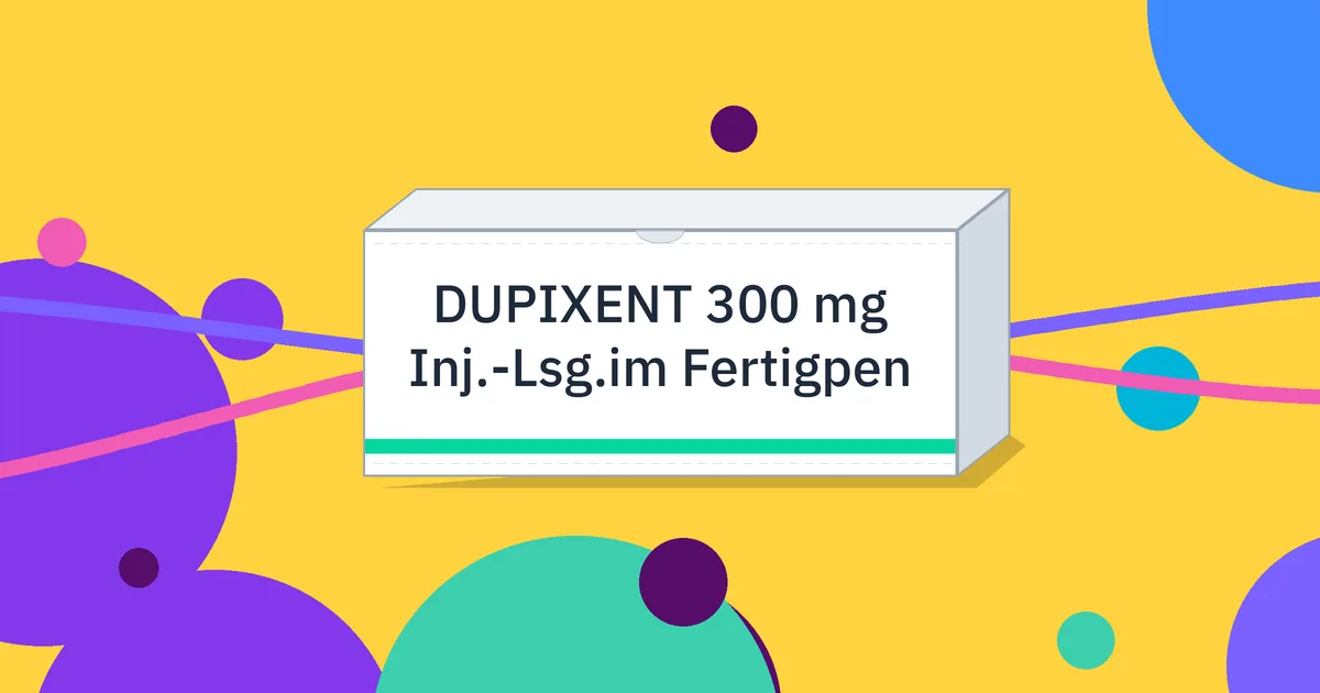 Symbolbild: Packung mit der Aufschrift DUPIXENT 300 mg Inj.-Lsg.im Fertigpen (PZN 18458490) – Verfügbarkeit und Bezug in Apotheken in Frankfurt am Main