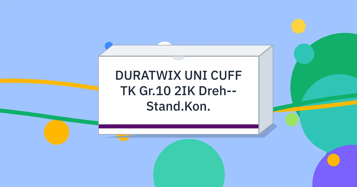 Symbolbild: Packung mit der Aufschrift DURATWIX UNI CUFF TK Gr.10 2IK Dreh--Stand.Kon. (PZN 06965170) – Verfügbarkeit und Bezug in Apotheken in Frankfurt am Main