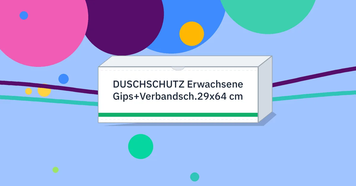 Symbolbild: Packung mit der Aufschrift DUSCHSCHUTZ Erwachsene Gips+Verbandsch.29x64 cm (PZN 11147628) – Verfügbarkeit und Bezug in Apotheken in Frankfurt am Main