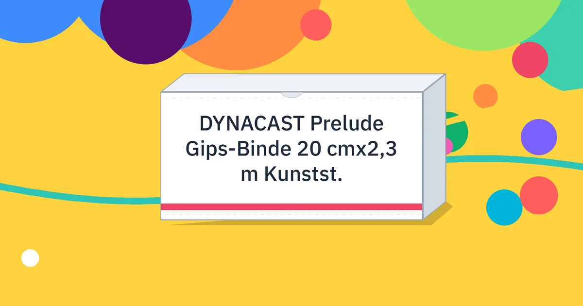 Symbolbild: Packung mit der Aufschrift DYNACAST Prelude Gips-Binde 20 cmx2,3 m Kunstst. (PZN 12776496) – Verfügbarkeit und Bezug in Apotheken in Frankfurt am Main