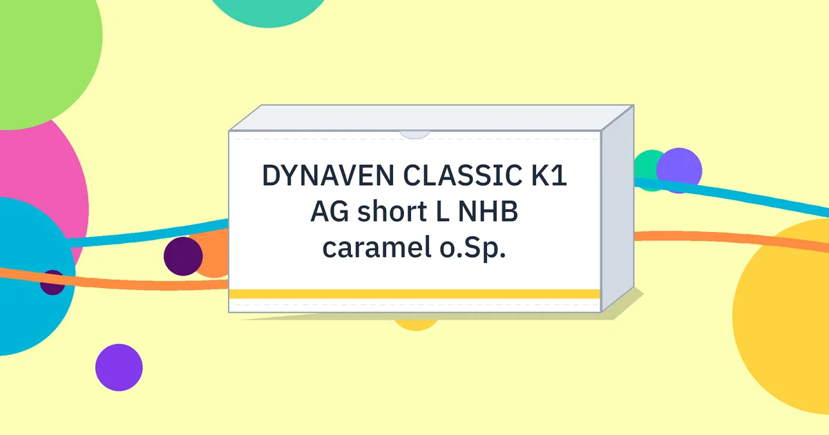 Symbolbild: Packung mit der Aufschrift DYNAVEN CLASSIC K1 AG short L NHB caramel o.Sp. (PZN 18415500) – Verfügbarkeit und Bezug in Apotheken in Frankfurt am Main