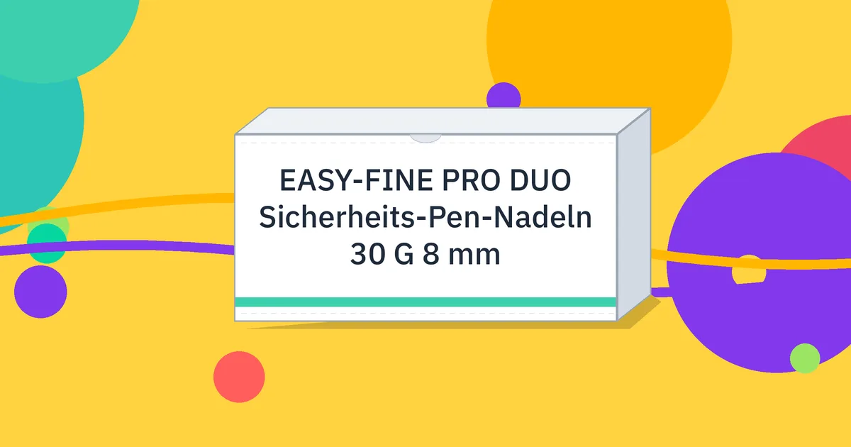 Symbolbild: Packung mit der Aufschrift EASY-FINE PRO DUO Sicherheits-Pen-Nadeln 30 G 8 mm (PZN 19392965) – Verfügbarkeit und Bezug in Apotheken in Frankfurt am Main