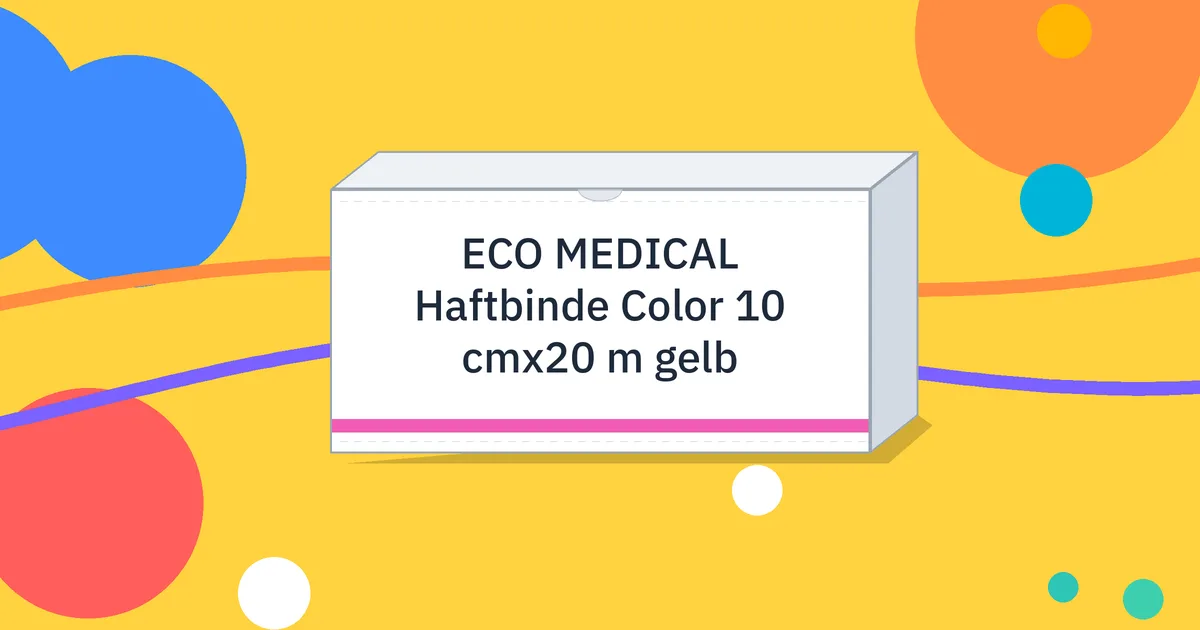 Symbolbild: Packung mit der Aufschrift ECO MEDICAL Haftbinde Color 10 cmx20 m gelb (PZN 00733211) – Verfügbarkeit und Bezug in Apotheken in Frankfurt am Main