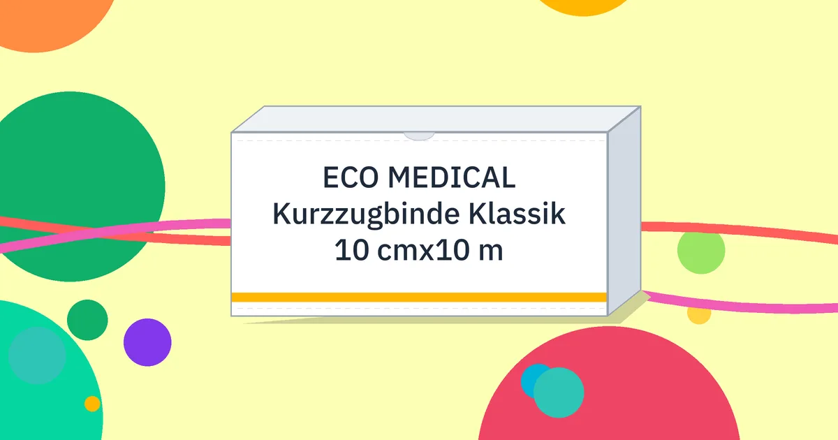 Symbolbild: Packung mit der Aufschrift ECO MEDICAL Kurzzugbinde Klassik 10 cmx10 m (PZN 11142298) – Verfügbarkeit und Bezug in Apotheken in Frankfurt am Main