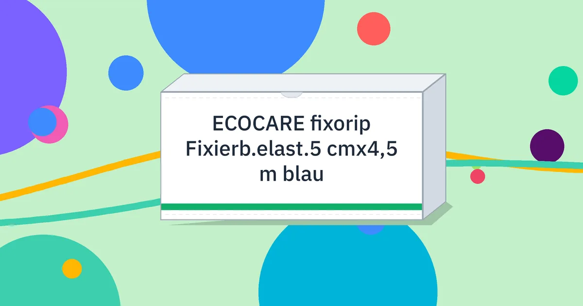Symbolbild: Packung mit der Aufschrift ECOCARE fixorip Fixierb.elast.5 cmx4,5 m blau (PZN 11520174) – Verfügbarkeit und Bezug in Apotheken in Frankfurt am Main