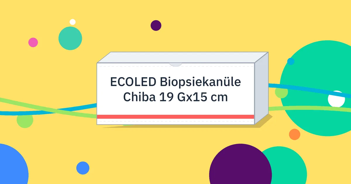 Symbolbild: Packung mit der Aufschrift ECOLED Biopsiekanüle Chiba 19 Gx15 cm (PZN 06125688) – Verfügbarkeit und Bezug in Apotheken in Frankfurt am Main