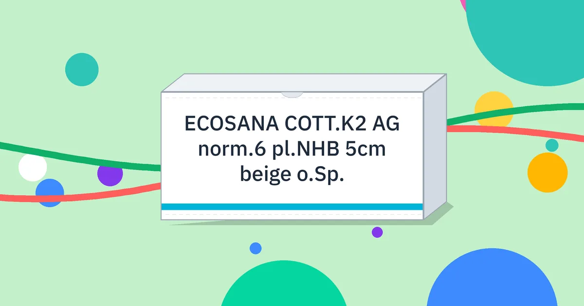 Symbolbild: Packung mit der Aufschrift ECOSANA COTT.K2 AG norm.6 pl.NHB 5cm beige o.Sp. (PZN 16950815) – Verfügbarkeit und Bezug in Apotheken in Frankfurt am Main