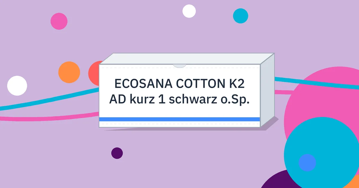 Symbolbild: Packung mit der Aufschrift ECOSANA COTTON K2 AD kurz 1 schwarz o.Sp. (PZN 16947090) – Verfügbarkeit und Bezug in Apotheken in Frankfurt am Main