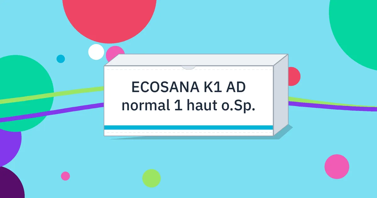 Symbolbild: Packung mit der Aufschrift ECOSANA K1 AD normal 1 haut o.Sp. (PZN 04724315) – Verfügbarkeit und Bezug in Apotheken in Frankfurt am Main