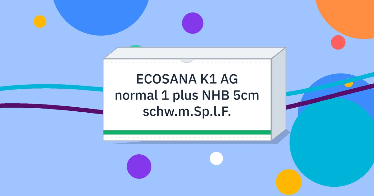 Symbolbild: Packung mit der Aufschrift ECOSANA K1 AG normal 1 plus NHB 5cm schw.m.Sp.l.F. (PZN 04725740) – Verfügbarkeit und Bezug in Apotheken in Frankfurt am Main