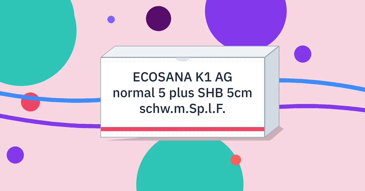 Symbolbild: Packung mit der Aufschrift ECOSANA K1 AG normal 5 plus SHB 5cm schw.m.Sp.l.F. (PZN 04728939) – Verfügbarkeit und Bezug in Apotheken in Frankfurt am Main
