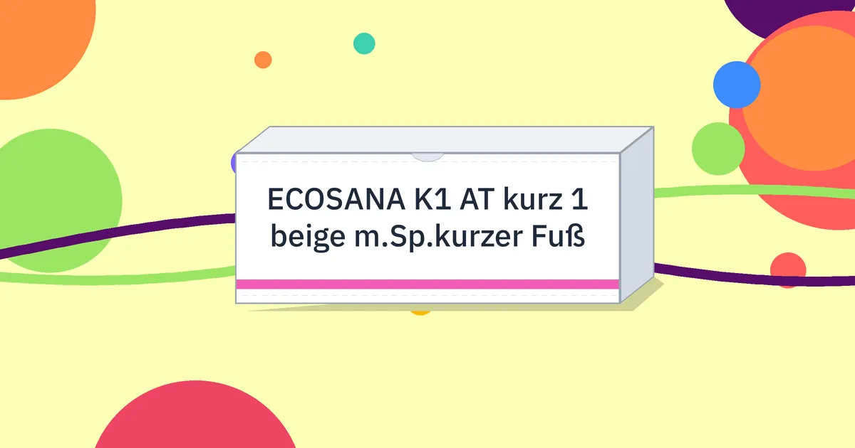 Symbolbild: Packung mit der Aufschrift ECOSANA K1 AT kurz 1 beige m.Sp.kurzer Fuß (PZN 04731232) – Verfügbarkeit und Bezug in Apotheken in Frankfurt am Main