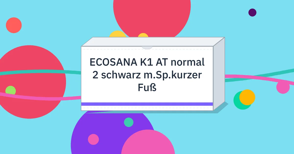 Symbolbild: Packung mit der Aufschrift ECOSANA K1 AT normal 2 schwarz m.Sp.kurzer Fuß (PZN 04731321) – Verfügbarkeit und Bezug in Apotheken in Frankfurt am Main