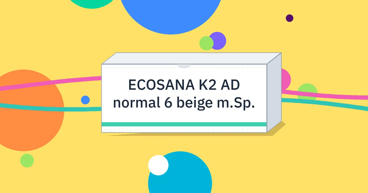 Symbolbild: Packung mit der Aufschrift ECOSANA K2 AD normal 6 beige m.Sp. (PZN 01359967) – Verfügbarkeit und Bezug in Apotheken in Frankfurt am Main