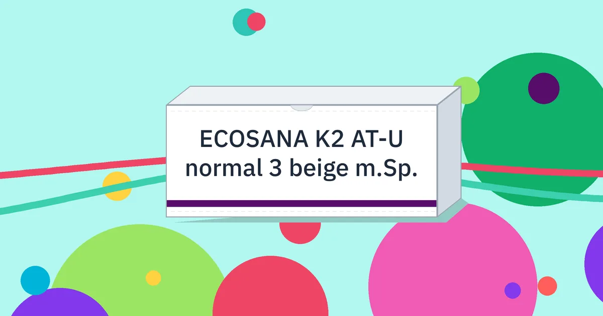 Symbolbild: Packung mit der Aufschrift ECOSANA K2 AT-U normal 3 beige m.Sp. (PZN 01575091) – Verfügbarkeit und Bezug in Apotheken in Frankfurt am Main