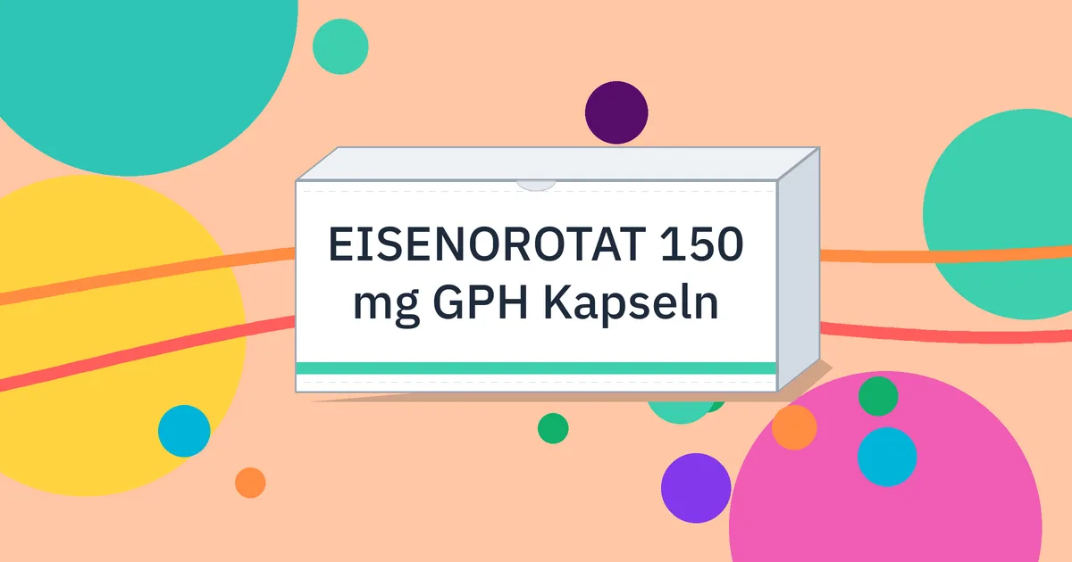 Symbolbild: Packung mit der Aufschrift EISENOROTAT 150 mg GPH Kapseln (PZN 16935520) – Verfügbarkeit und Bezug in Apotheken in Frankfurt am Main