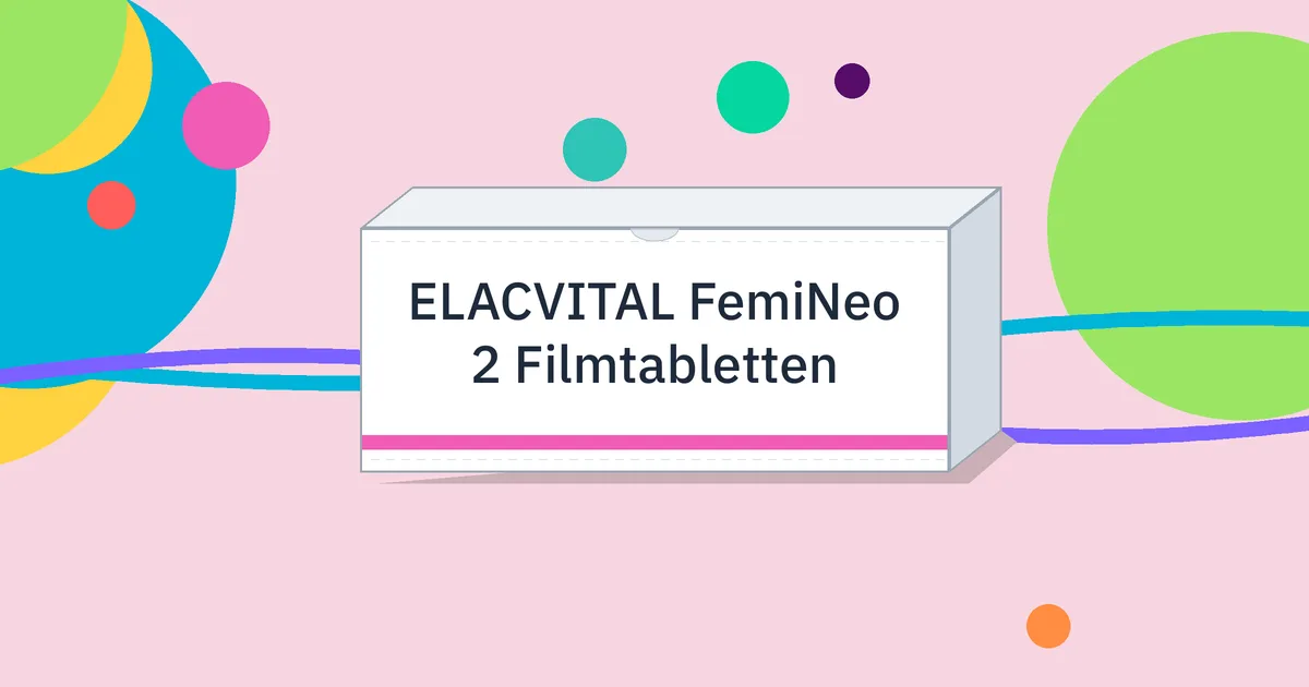 Symbolbild: Packung mit der Aufschrift ELACVITAL FemiNeo 2 Filmtabletten (PZN 20175196) – Verfügbarkeit und Bezug in Apotheken in Frankfurt am Main