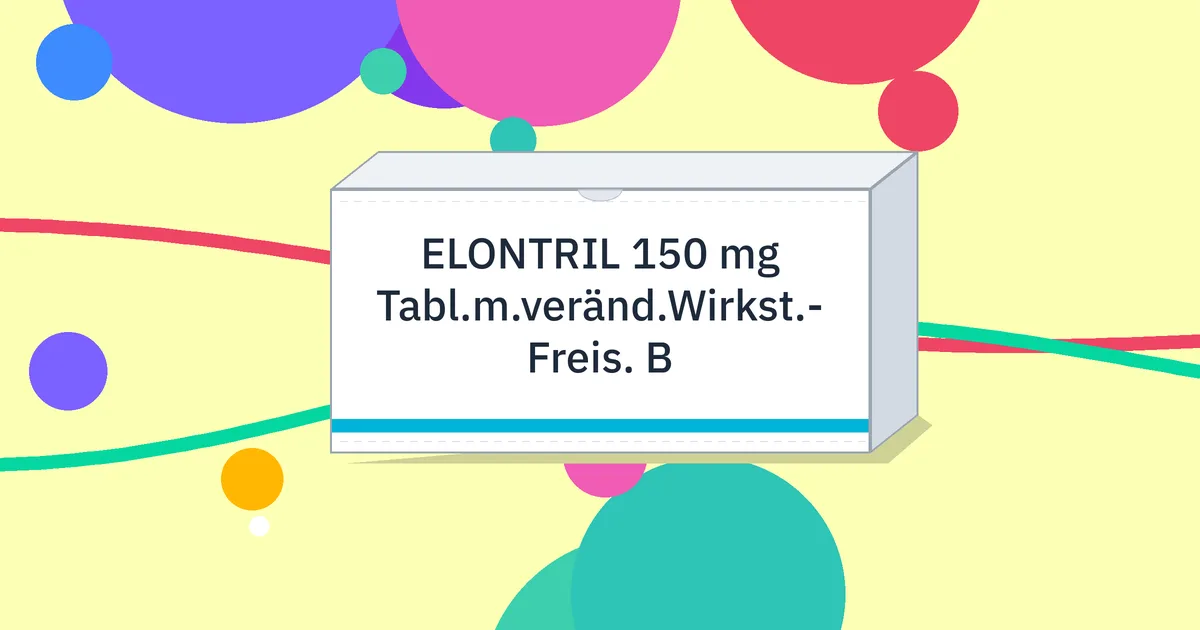 Symbolbild: Packung mit der Aufschrift ELONTRIL 150 mg Tabl.m.veränd.Wirkst.-Freis. B (PZN 07765119) – Verfügbarkeit und Bezug in Apotheken in Frankfurt am Main