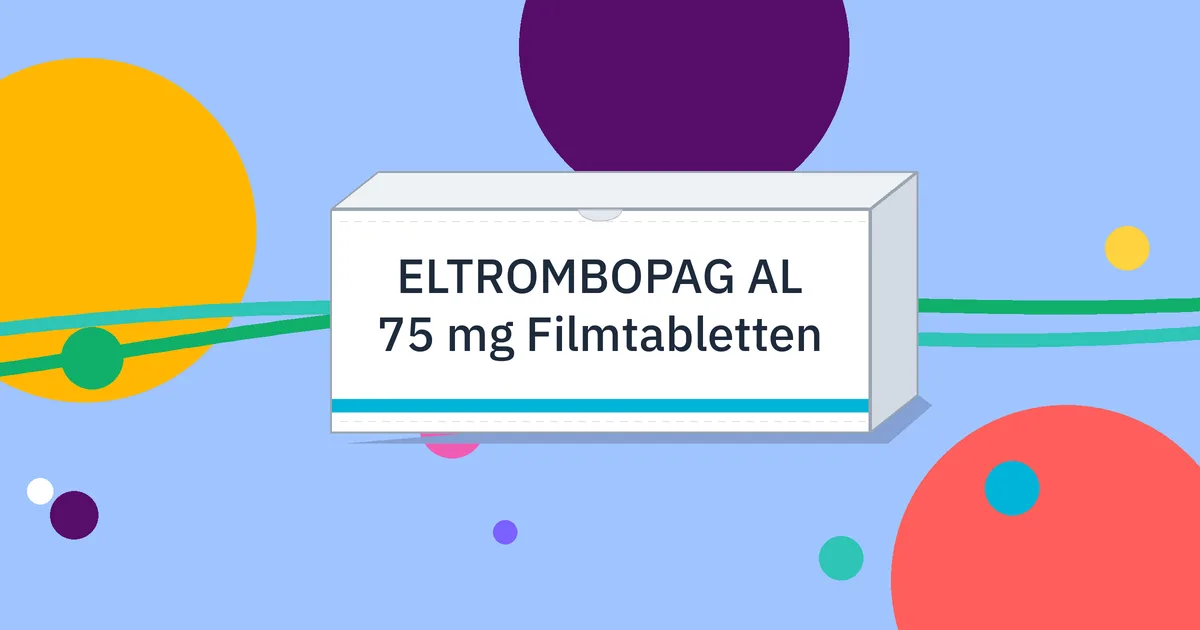 Symbolbild: Packung mit der Aufschrift ELTROMBOPAG AL 75 mg Filmtabletten (PZN 19684076) – Verfügbarkeit und Bezug in Apotheken in Frankfurt am Main