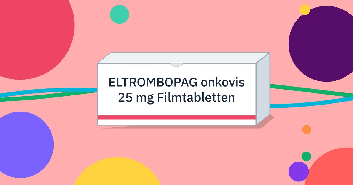 Symbolbild: Packung mit der Aufschrift ELTROMBOPAG onkovis 25 mg Filmtabletten (PZN 19859340) – Verfügbarkeit und Bezug in Apotheken in Frankfurt am Main