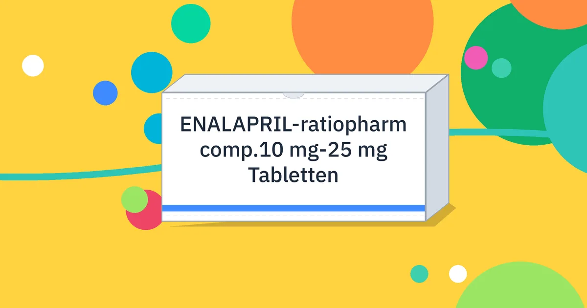 Symbolbild: Packung mit der Aufschrift ENALAPRIL-ratiopharm comp.10 mg-25 mg Tabletten (PZN 02752276) – Verfügbarkeit und Bezug in Apotheken in Frankfurt am Main