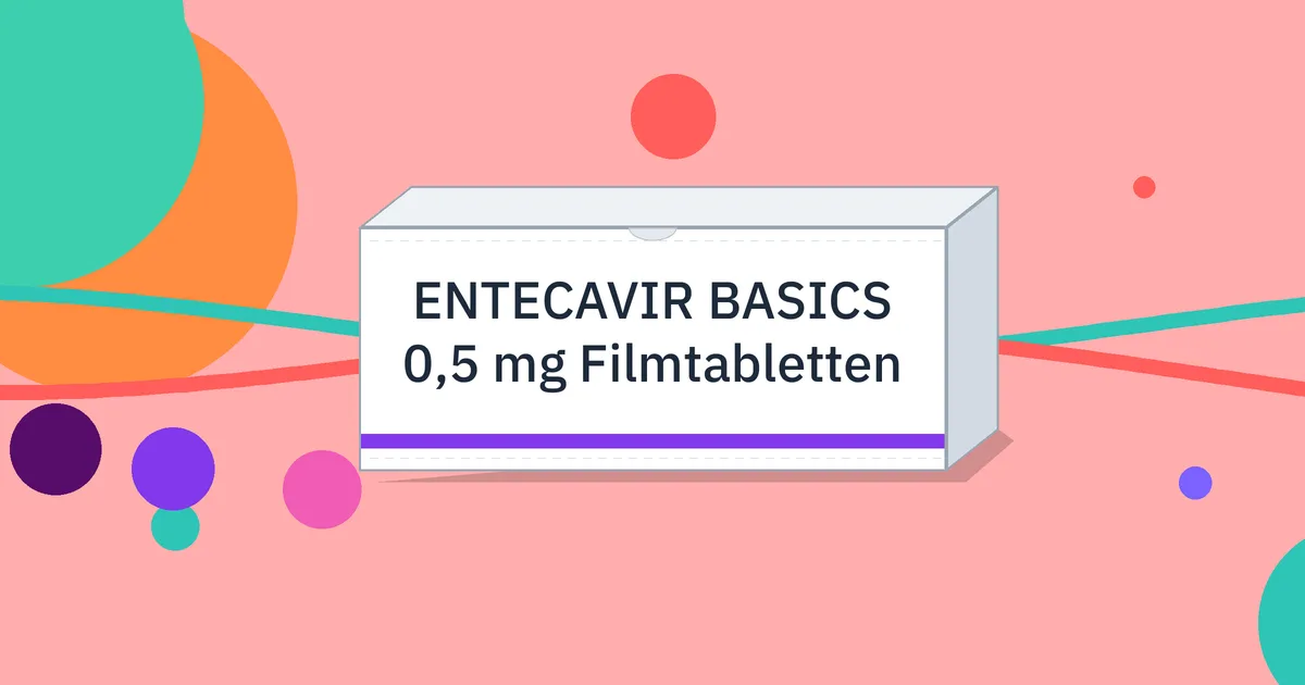 Symbolbild: Packung mit der Aufschrift ENTECAVIR BASICS 0,5 mg Filmtabletten (PZN 15379494) – Verfügbarkeit und Bezug in Apotheken in Frankfurt am Main