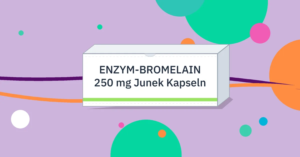 Symbolbild: Packung mit der Aufschrift ENZYM-BROMELAIN 250 mg Junek Kapseln (PZN 02573473) – Verfügbarkeit und Bezug in Apotheken in Frankfurt am Main