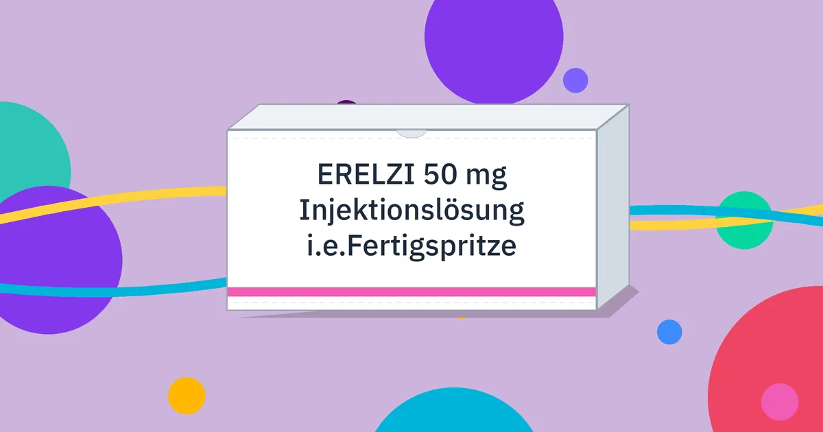 Symbolbild: Packung mit der Aufschrift ERELZI 50 mg Injektionslösung i.e.Fertigspritze (PZN 18860163) – Verfügbarkeit und Bezug in Apotheken in Frankfurt am Main