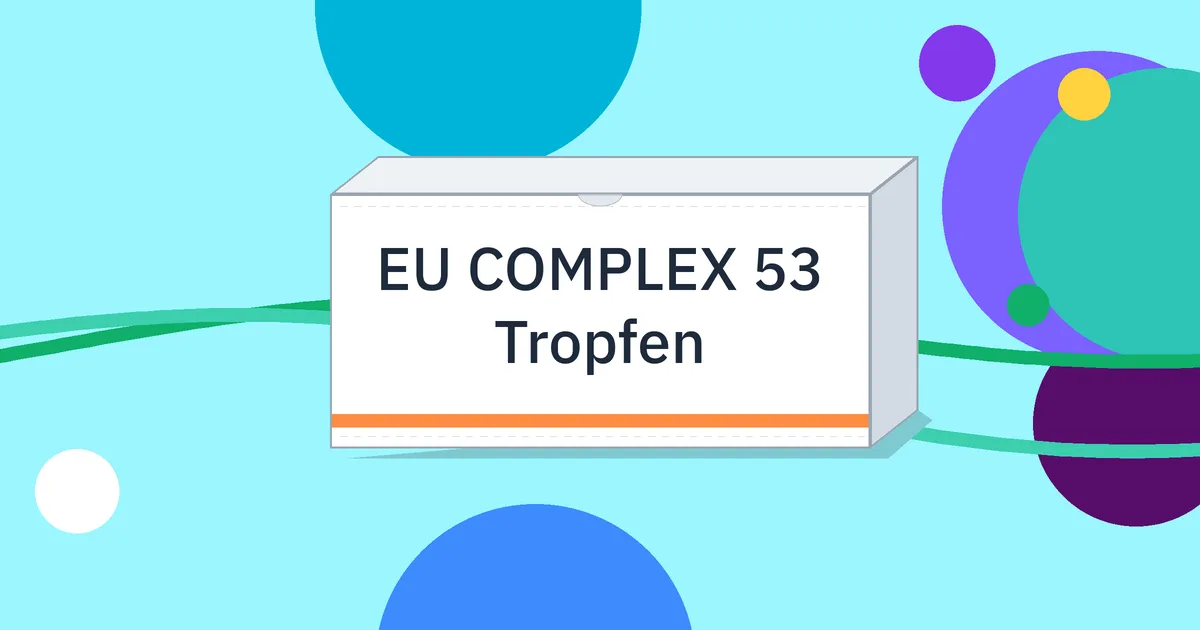 Symbolbild: Packung mit der Aufschrift EU COMPLEX 53 Tropfen (PZN 18162281) – Verfügbarkeit und Bezug in Apotheken in Frankfurt am Main