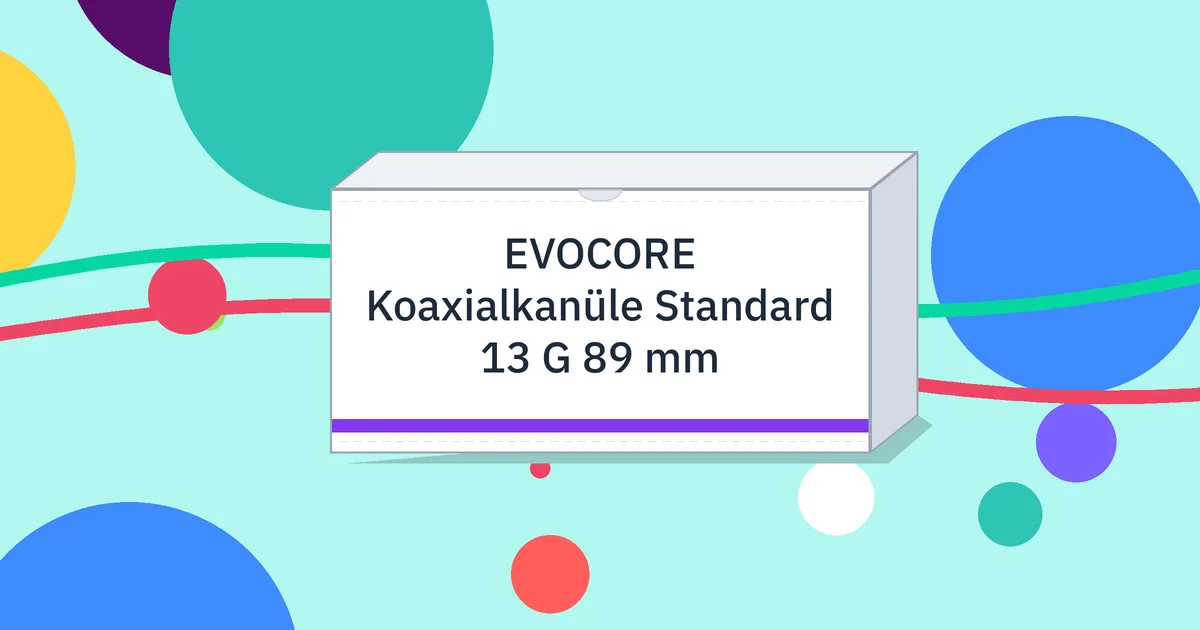 Symbolbild: Packung mit der Aufschrift EVOCORE Koaxialkanüle Standard 13 G 89 mm (PZN 11655566) – Verfügbarkeit und Bezug in Apotheken in Frankfurt am Main