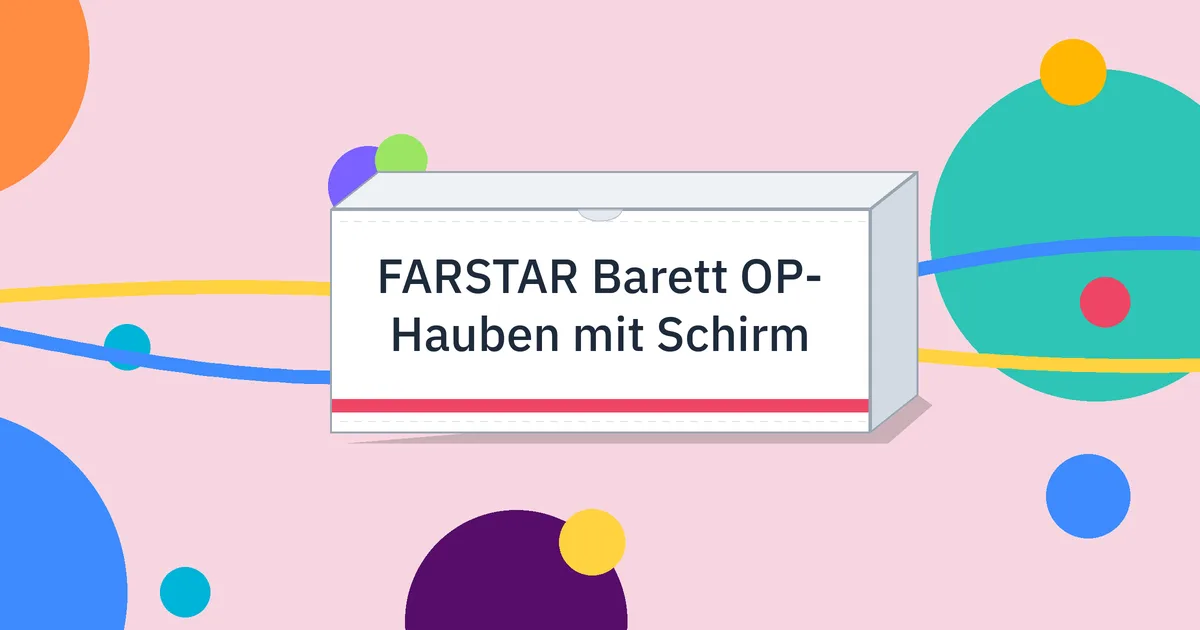 Symbolbild: Packung mit der Aufschrift FARSTAR Barett OP-Hauben mit Schirm (PZN 09621258) – Verfügbarkeit und Bezug in Apotheken in Frankfurt am Main