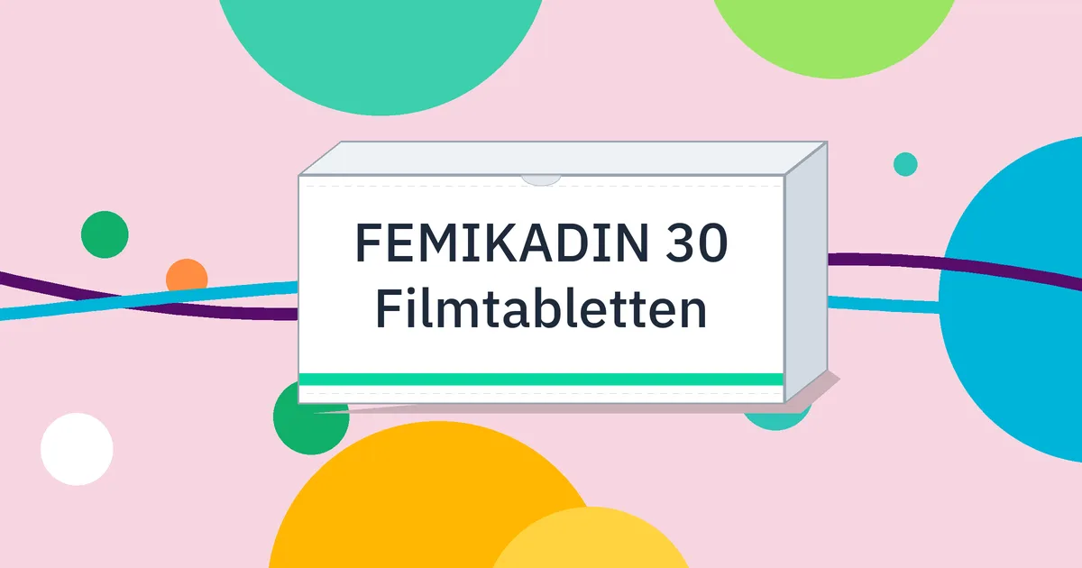 Symbolbild: Packung mit der Aufschrift FEMIKADIN 30 Filmtabletten (PZN 09522119) – Verfügbarkeit und Bezug in Apotheken in Frankfurt am Main