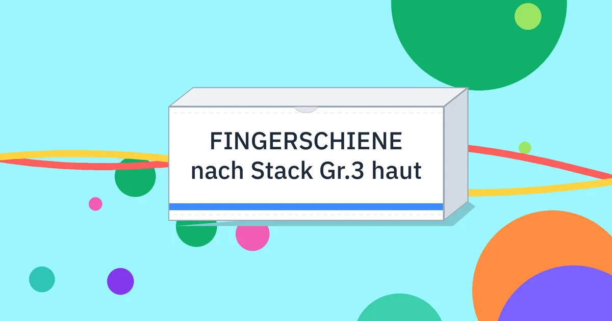 Symbolbild: Packung mit der Aufschrift FINGERSCHIENE nach Stack Gr.3 haut (PZN 07010763) – Verfügbarkeit und Bezug in Apotheken in Frankfurt am Main