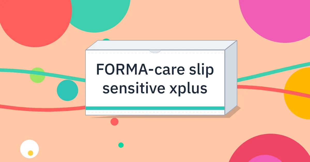 Symbolbild: Packung mit der Aufschrift FORMA-care slip sensitive xplus (PZN 08907449) – Verfügbarkeit und Bezug in Apotheken in Frankfurt am Main