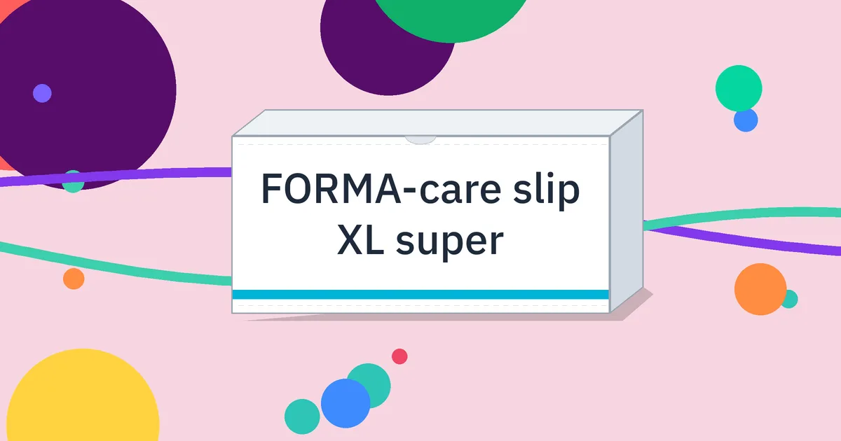 Symbolbild: Packung mit der Aufschrift FORMA-care slip XL super (PZN 00544160) – Verfügbarkeit und Bezug in Apotheken in Frankfurt am Main