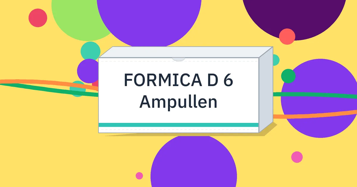 Symbolbild: Packung mit der Aufschrift FORMICA D 6 Ampullen (PZN 01622494) – Verfügbarkeit und Bezug in Apotheken in Frankfurt am Main
