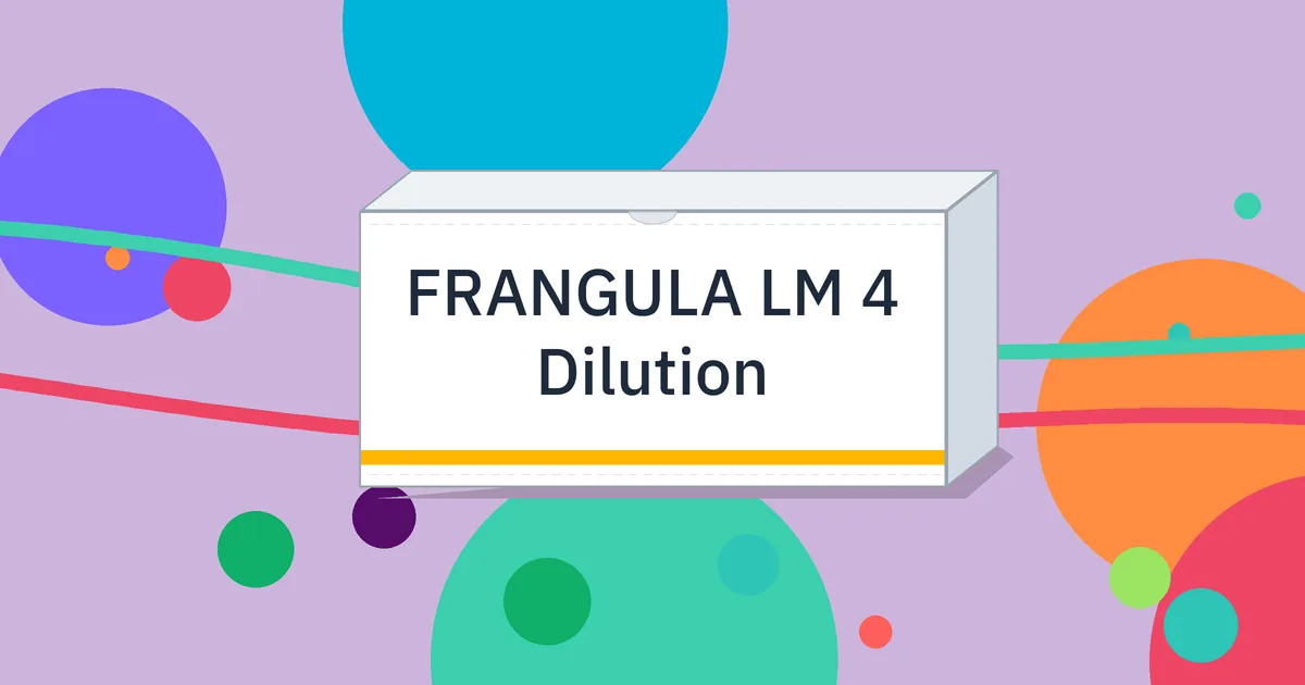 Symbolbild: Packung mit der Aufschrift FRANGULA LM 4 Dilution (PZN 12874307) – Verfügbarkeit und Bezug in Apotheken in Frankfurt am Main