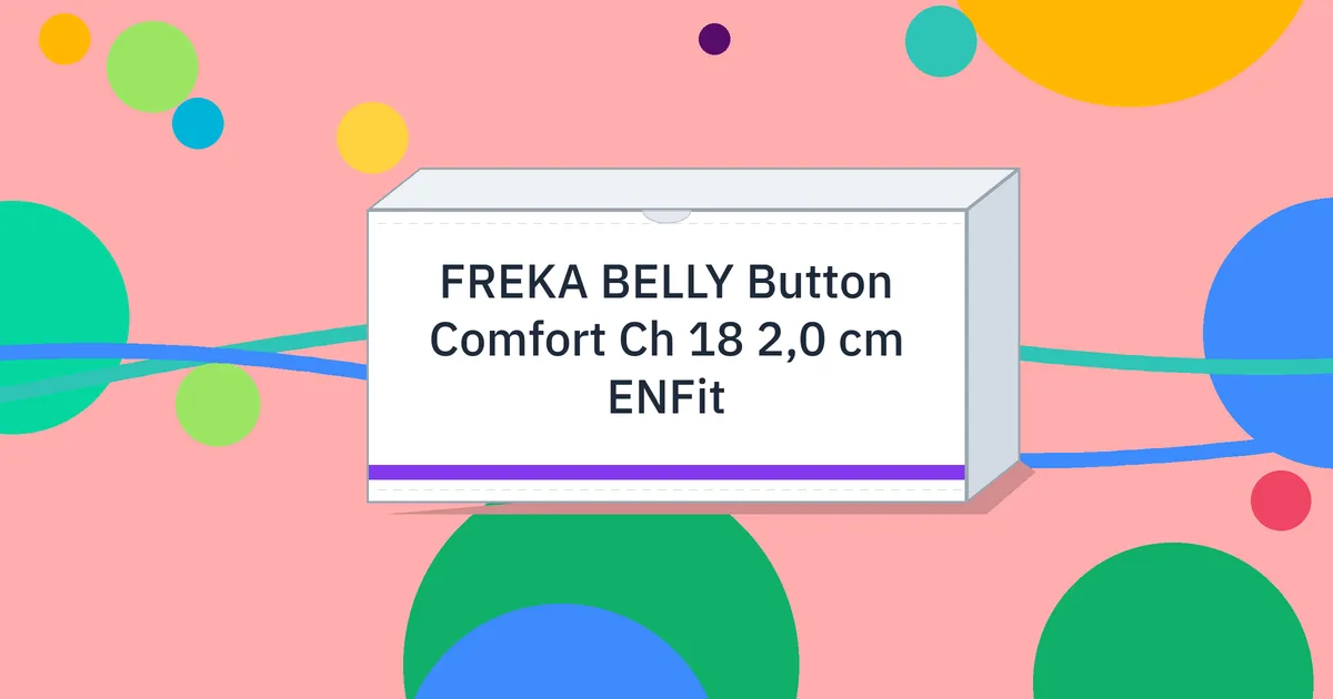 Symbolbild: Packung mit der Aufschrift FREKA BELLY Button Comfort Ch 18 2,0 cm ENFit (PZN 11481480) – Verfügbarkeit und Bezug in Apotheken in Frankfurt am Main