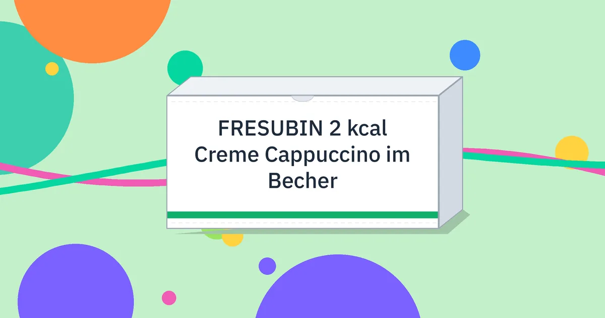 Symbolbild: Packung mit der Aufschrift FRESUBIN 2 kcal Creme Cappuccino im Becher (PZN 10199066) – Verfügbarkeit und Bezug in Apotheken in Frankfurt am Main