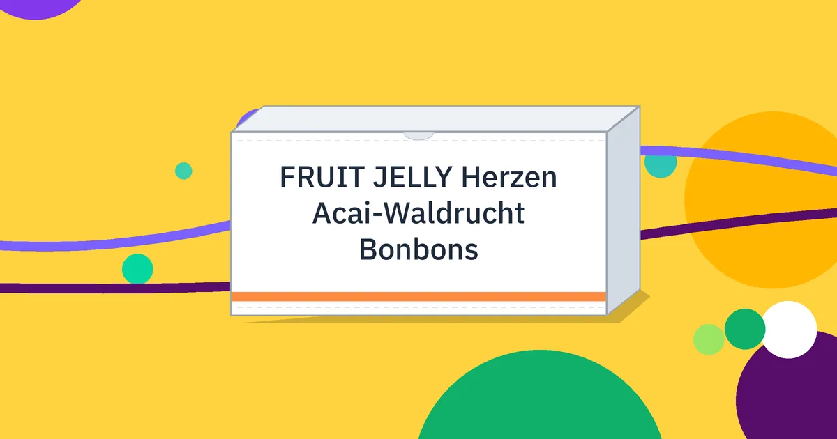 Symbolbild: Packung mit der Aufschrift FRUIT JELLY Herzen Acai-Waldrucht Bonbons (PZN 00308821) – Verfügbarkeit und Bezug in Apotheken in Frankfurt am Main