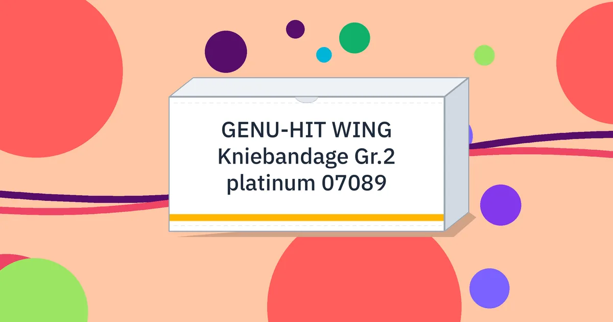 Symbolbild: Packung mit der Aufschrift GENU-HIT WING Kniebandage Gr.2 platinum 07089 (PZN 11126141) – Verfügbarkeit und Bezug in Apotheken in Frankfurt am Main