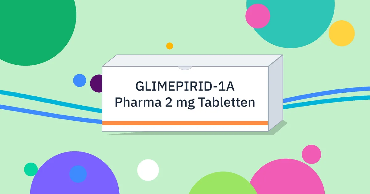 Symbolbild: Packung mit der Aufschrift GLIMEPIRID-1A Pharma 2 mg Tabletten (PZN 09005424) – Verfügbarkeit und Bezug in Apotheken in Frankfurt am Main