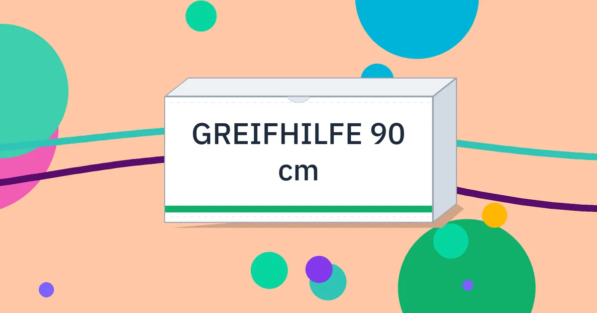 Symbolbild: Packung mit der Aufschrift GREIFHILFE 90 cm (PZN 14267416) – Verfügbarkeit und Bezug in Apotheken in Frankfurt am Main