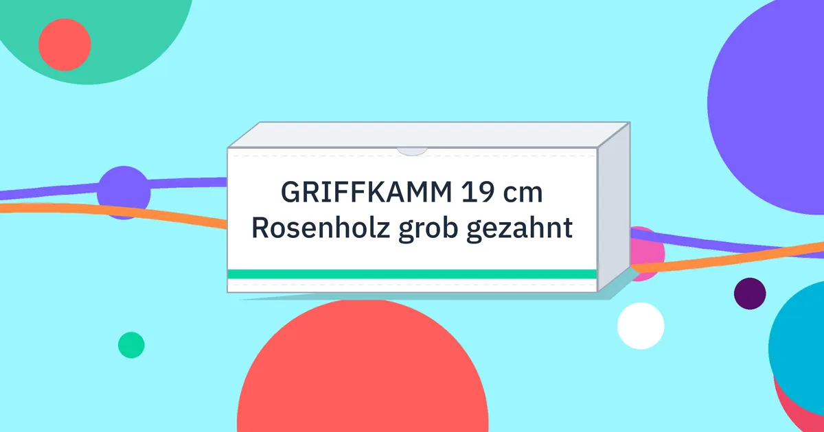 Symbolbild: Packung mit der Aufschrift GRIFFKAMM 19 cm Rosenholz grob gezahnt (PZN 18155418) – Verfügbarkeit und Bezug in Apotheken in Frankfurt am Main