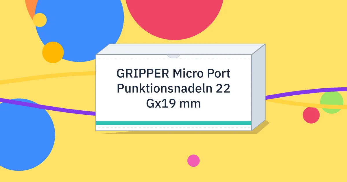 Symbolbild: Packung mit der Aufschrift GRIPPER Micro Port Punktionsnadeln 22 Gx19 mm (PZN 04653006) – Verfügbarkeit und Bezug in Apotheken in Frankfurt am Main