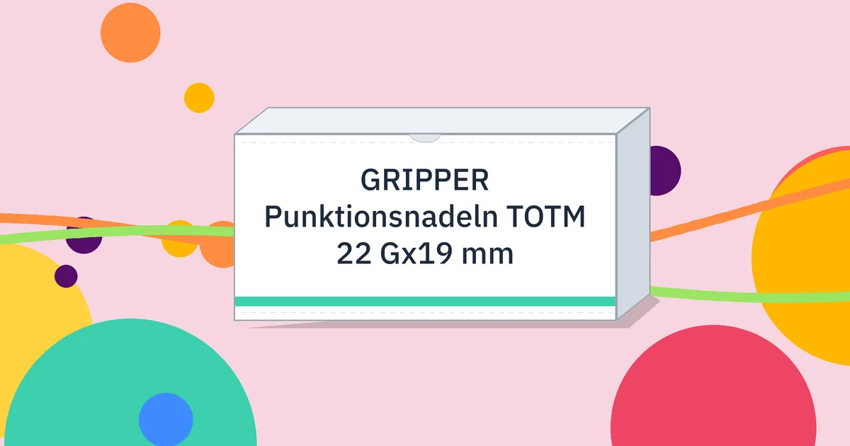 Symbolbild: Packung mit der Aufschrift GRIPPER Punktionsnadeln TOTM 22 Gx19 mm (PZN 03003476) – Verfügbarkeit und Bezug in Apotheken in Frankfurt am Main