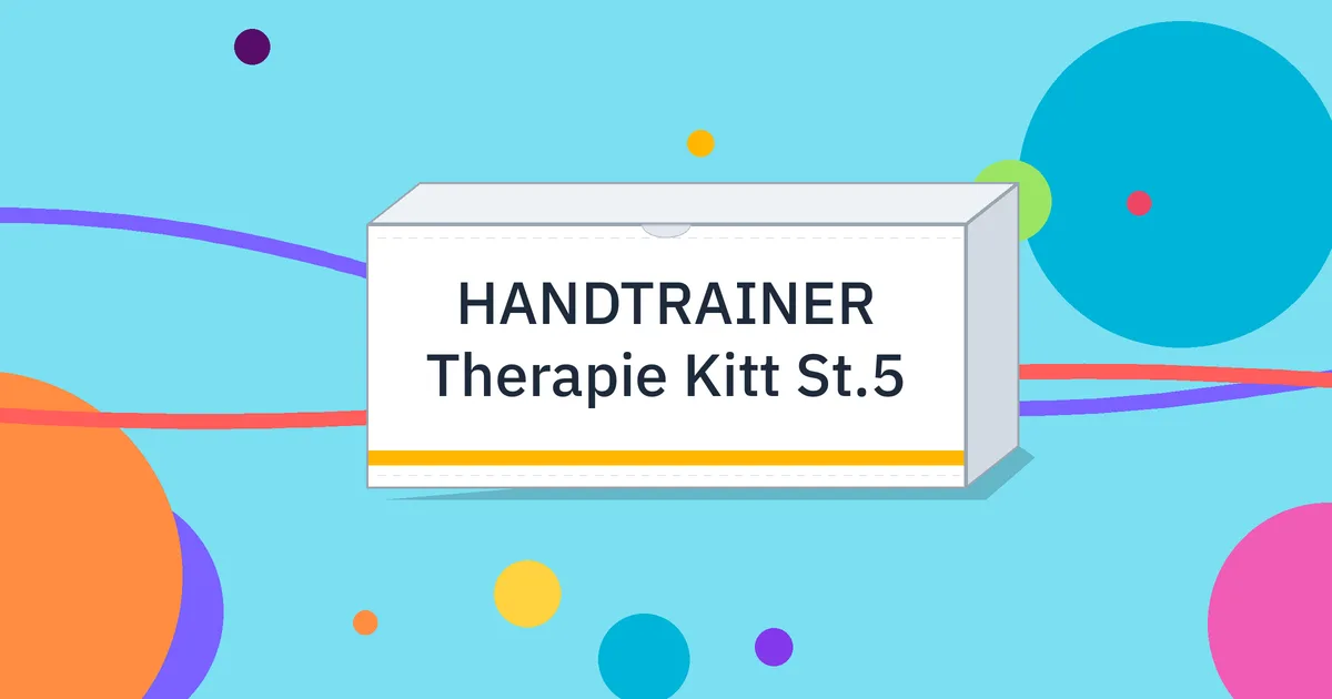 Symbolbild: Packung mit der Aufschrift HANDTRAINER Therapie Kitt St.5 (PZN 02439384) – Verfügbarkeit und Bezug in Apotheken in Frankfurt am Main
