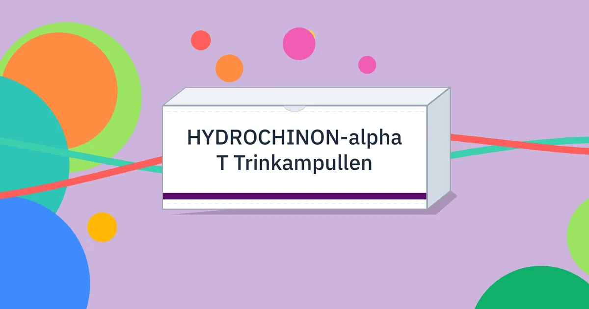 Symbolbild: Packung mit der Aufschrift HYDROCHINON-alpha T Trinkampullen (PZN 10219900) – Verfügbarkeit und Bezug in Apotheken in Frankfurt am Main