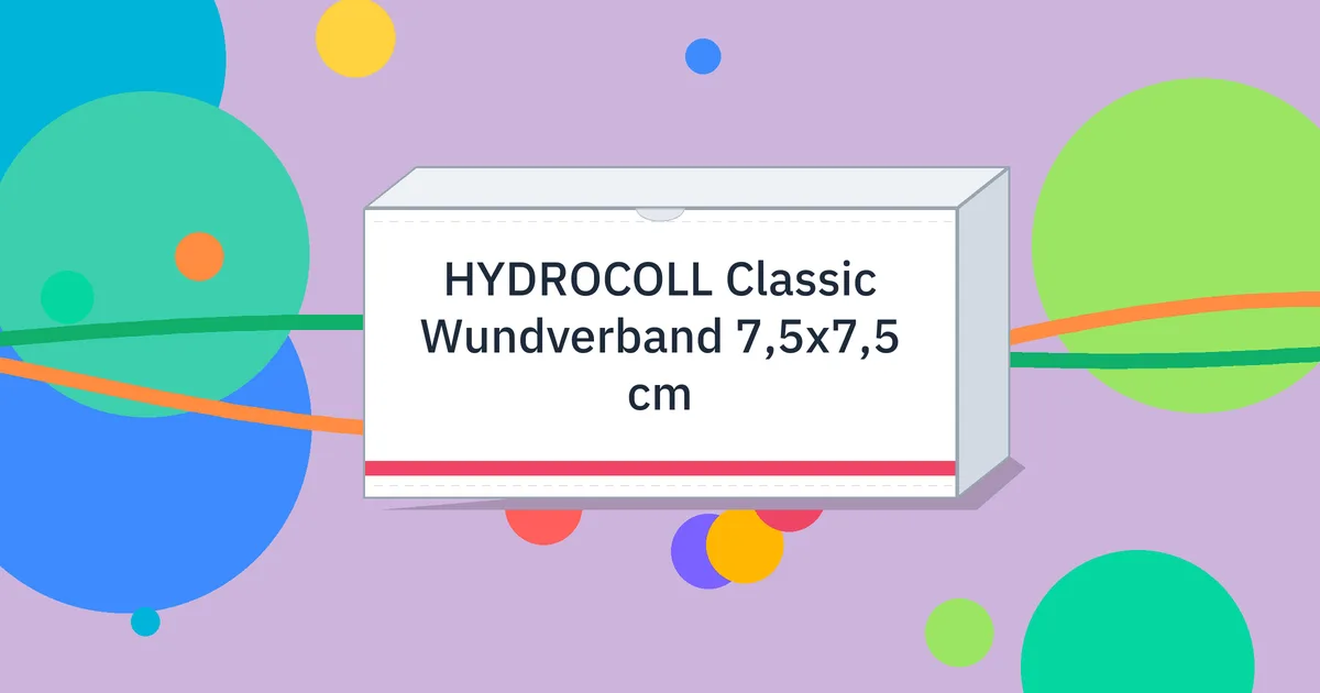 Symbolbild: Packung mit der Aufschrift HYDROCOLL Classic Wundverband 7,5x7,5 cm (PZN 19960174) – Verfügbarkeit und Bezug in Apotheken in Frankfurt am Main