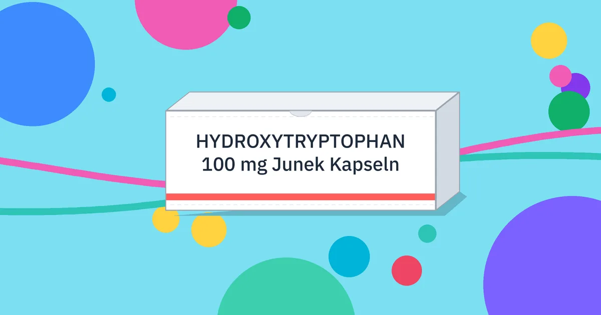 Symbolbild: Packung mit der Aufschrift HYDROXYTRYPTOPHAN 100 mg Junek Kapseln (PZN 15613949) – Verfügbarkeit und Bezug in Apotheken in Frankfurt am Main